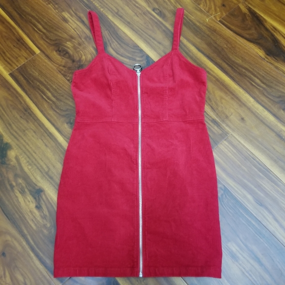 H&M | Dresses | Hm Divided Womens Red Corduroy Jumper Dress Front ...